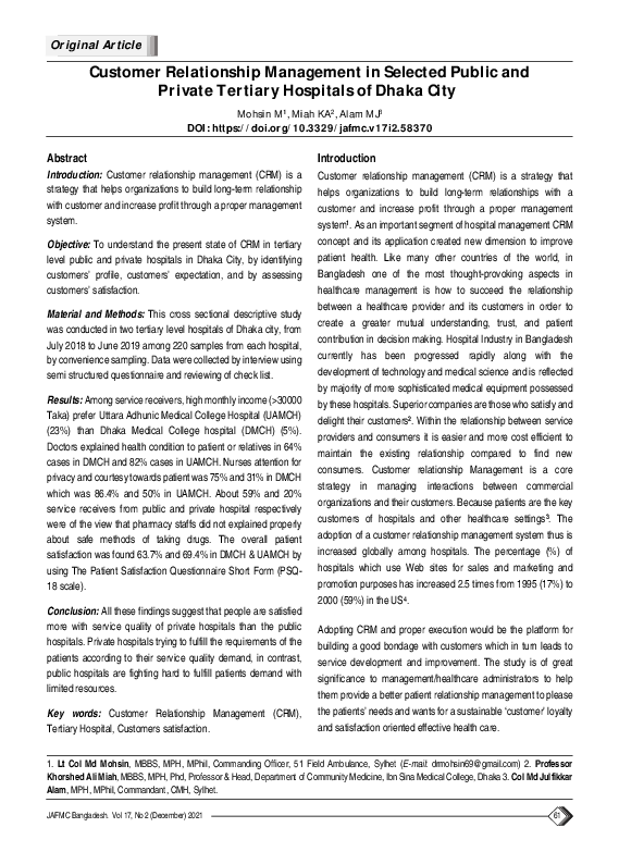 (PDF) Customer Relationship Management in Selected Public and Private ...