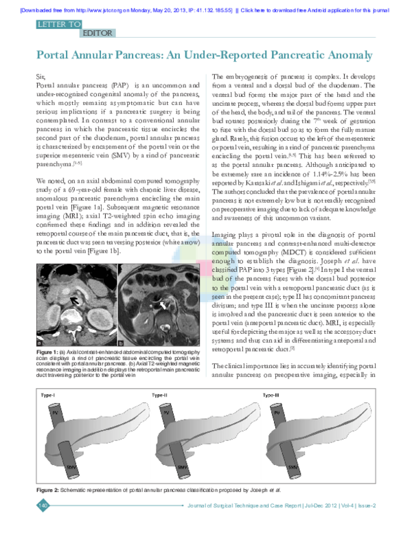 Pdf Portal Annular Pancreas An Under Reported Pancreatic Anomaly