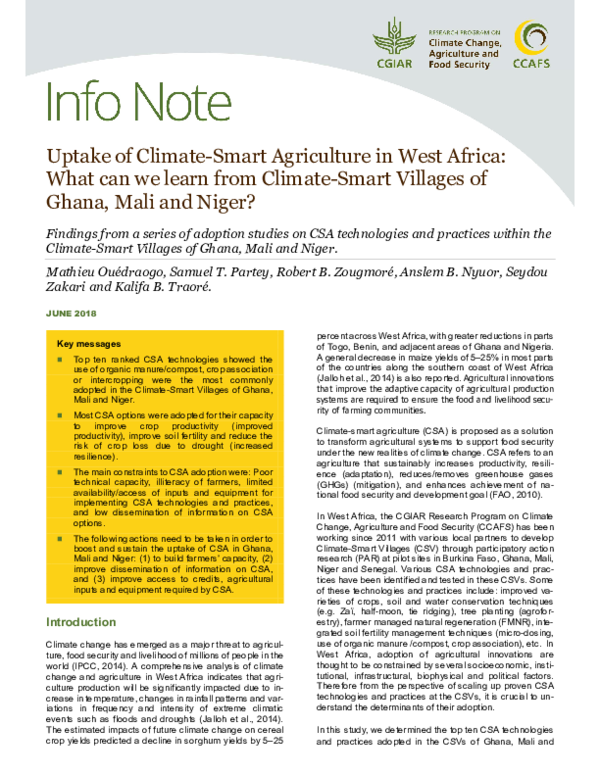 (PDF) Uptake of Climate-Smart Agriculture in West Africa: What can we ...