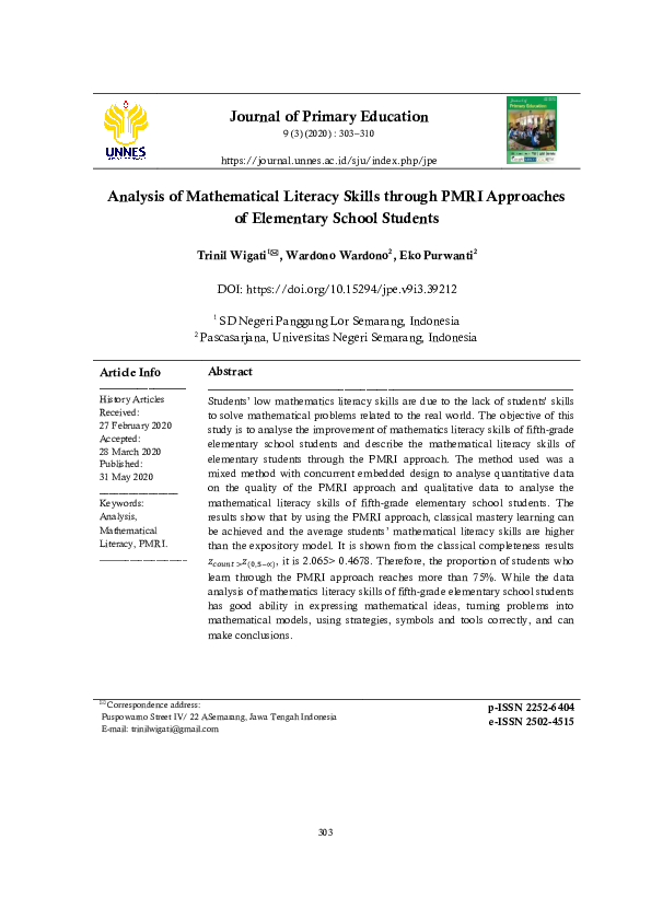 (PDF) Analysis of Mathematical Literacy Skills through PMRI Approaches ...
