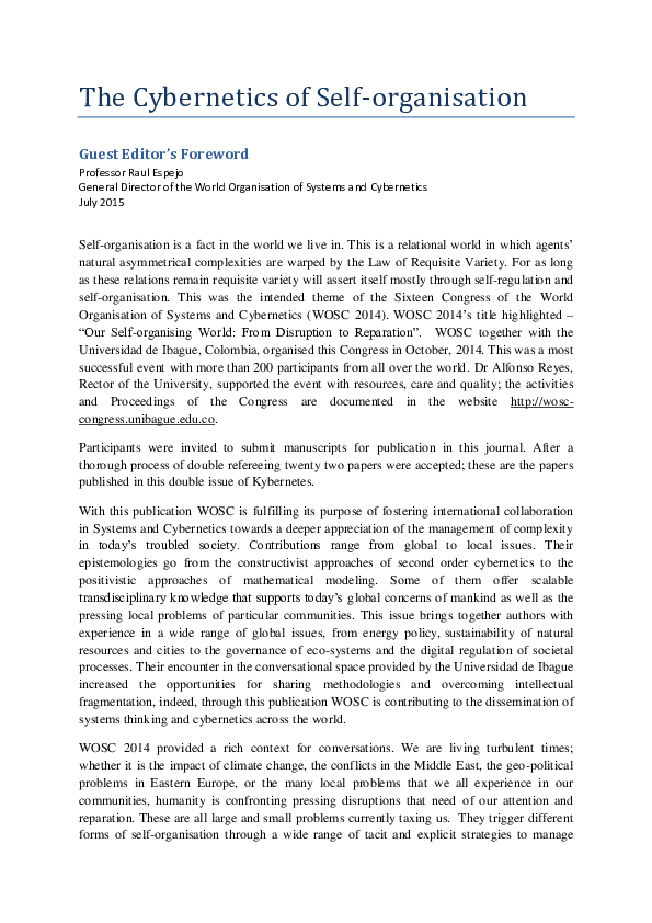 (PDF) The cybernetics of self-organisation