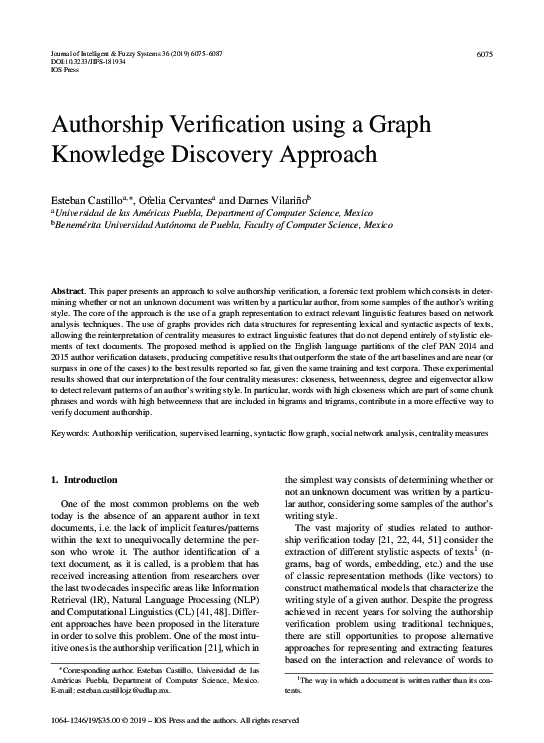 (PDF) Authorship Verification using a Graph Knowledge Discovery Approach