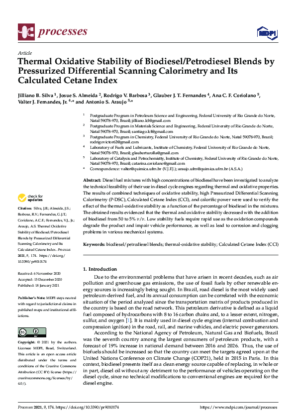 (PDF) Thermal Oxidative Stability of Biodiesel/Petrodiesel Blends by ...