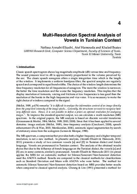 (PDF) Multi-Resolution Spectral Analysis of Vowels in Tunisian Context