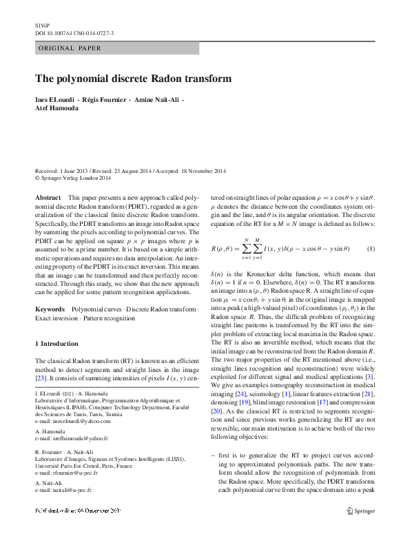 (PDF) The polynomial discrete Radon transform