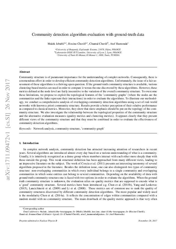 (PDF) Community detection algorithm evaluation with ground-truth data