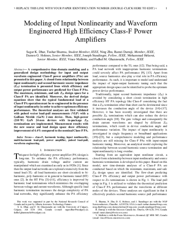 Pdf Modeling Of Input Nonlinearity And Waveform Engineered High Efficiency Class F Power