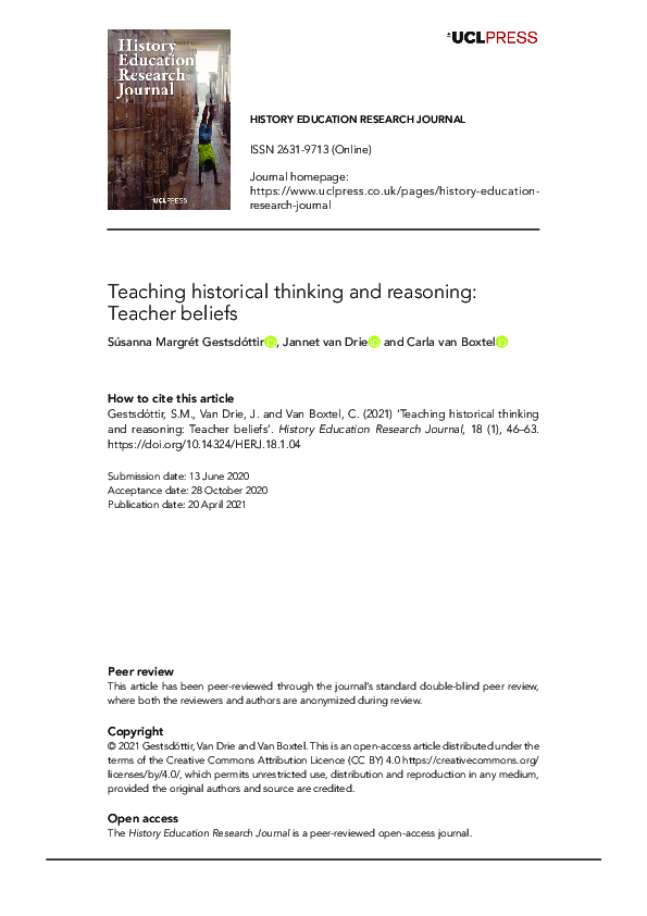 (PDF) Teaching historical thinking and reasoning: Teacher beliefs