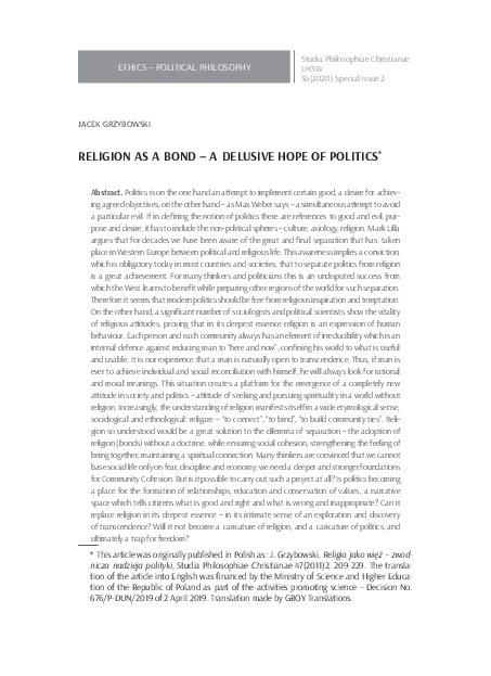 (PDF) Religion as a Bond – a Delusive Hope of Politics