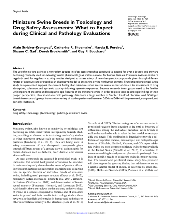 (PDF) Miniature Swine Breeds in Toxicology and Drug Safety Assessments ...