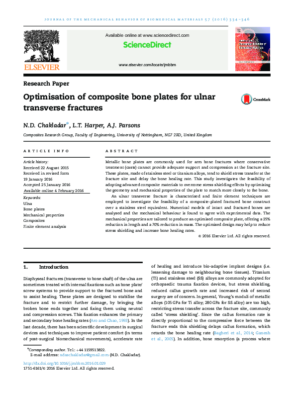 (PDF) Optimisation of composite bone plates for ulnar transverse fractures