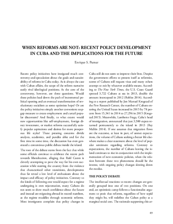 (PDF) When Reforms Are Not: Recent Policy Development in Cuba and the ...