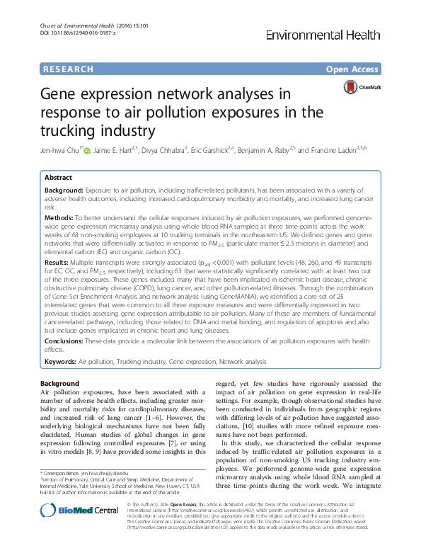 (PDF) Gene expression network analyses in response to air pollution ...