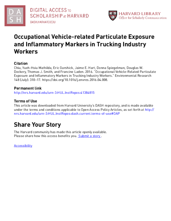 (PDF) Occupational vehicle-related particulate exposure and ...