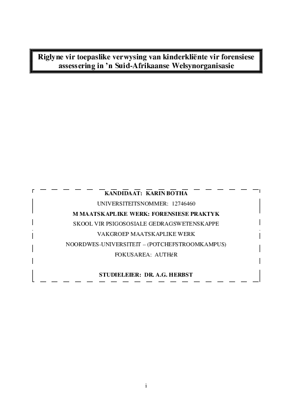 (PDF) Riglyne vir toepaslike verwysing van kinderkliënte vir forensiese ...