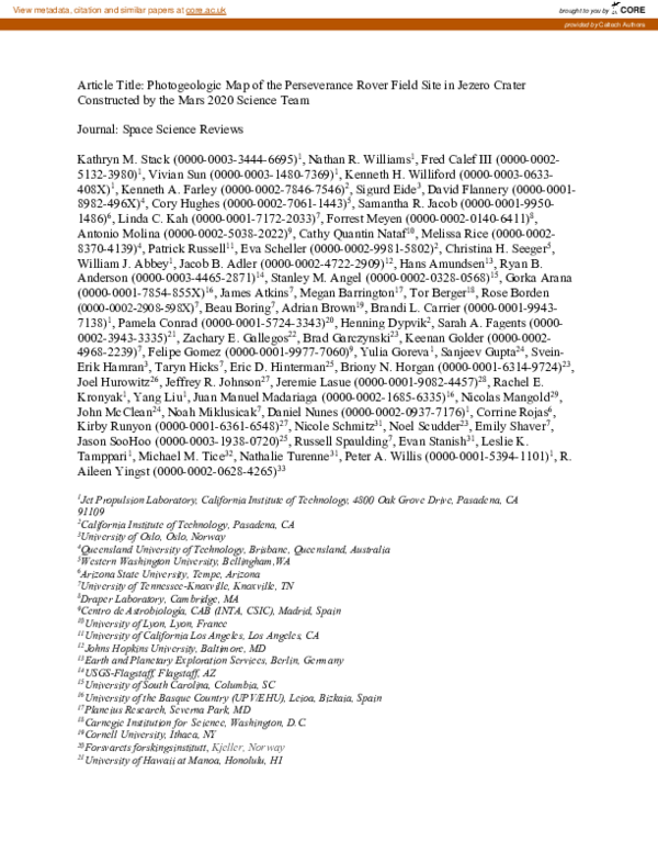 (PDF) Photogeologic Map of the Perseverance Rover Field Site in Jezero ...
