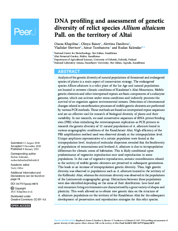 (PDF) DNA profiling and assessment of genetic diversity of relict ...