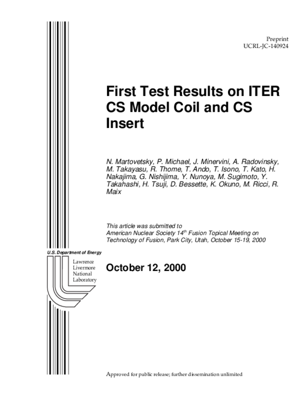 (PDF) First Test Results on ITER CS Model Coil and CS Insert