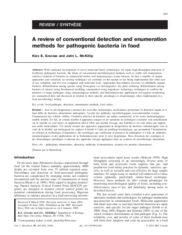 Pdf A Review Of Conventional Detection And Enumeration Methods For