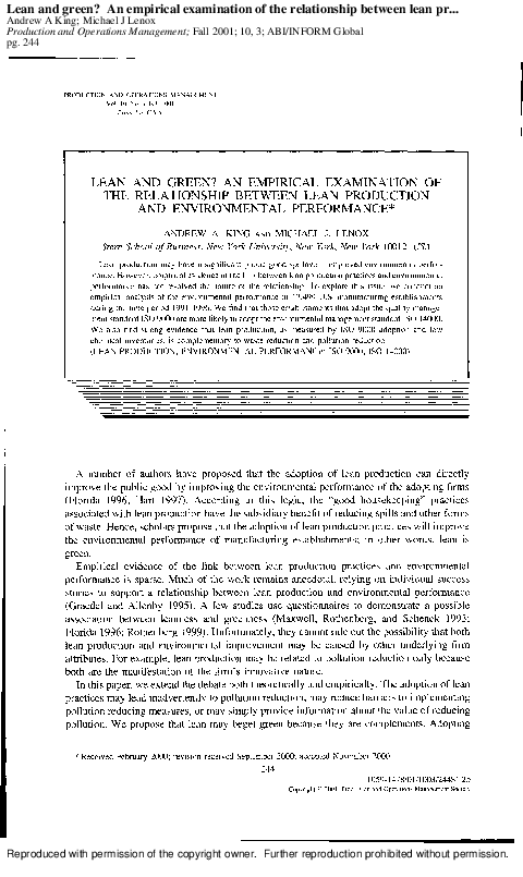 (PDF) Lean and Green? An Empirical Examination of the Relationship Between Lean Production and ...