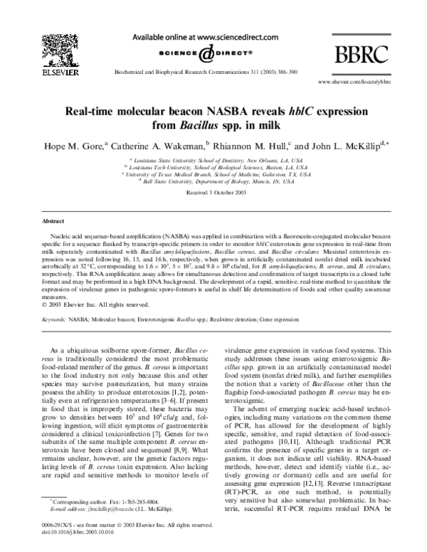 (PDF) Real-time molecular beacon NASBA reveals hblC expression from ...