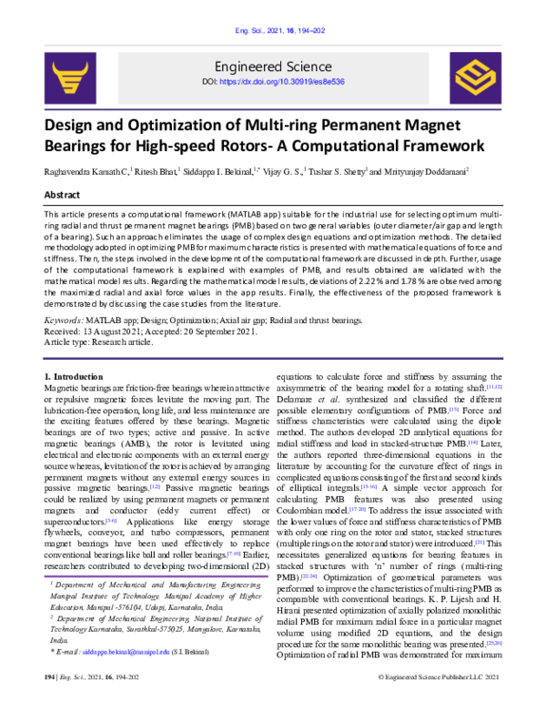 (PDF) Design and Optimization of Multi-ring Permanent Magnet Bearings for High-speed rotors- A ...