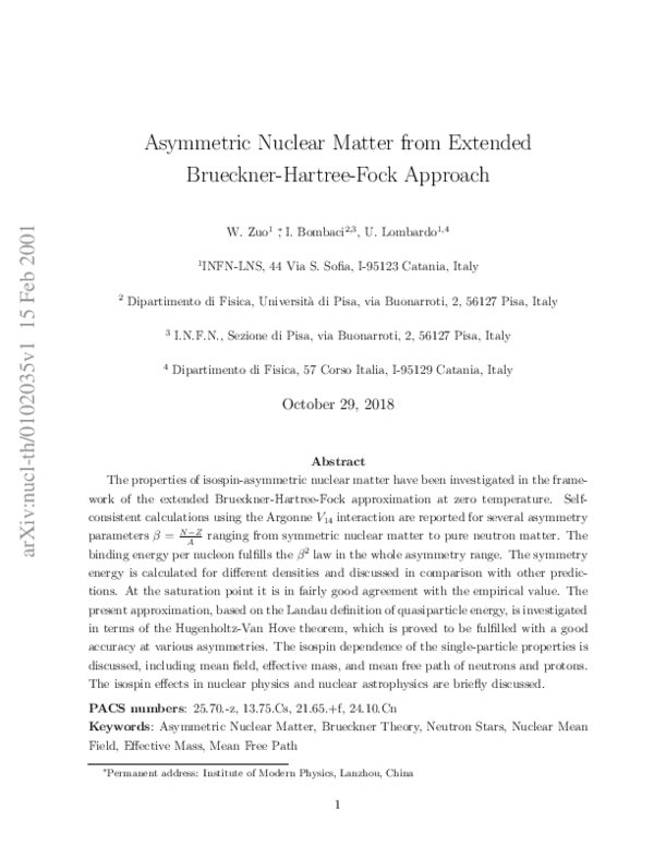 (PDF) Asymmetric nuclear matter from an extended Brueckner-Hartree-Fock ...