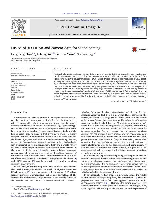 Pdf Fusion Of 3d Lidar And Camera Data For Scene Parsing