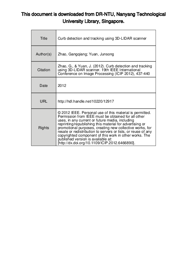 Pdf Curb Detection And Tracking Using 3d Lidar Scanner