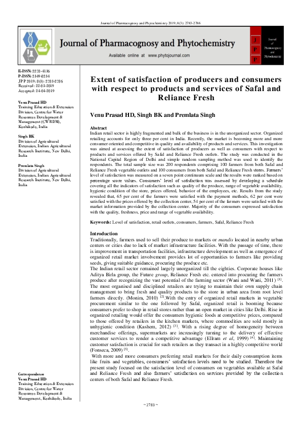 (PDF) Extent of satisfaction of producers and consumers with respect to ...