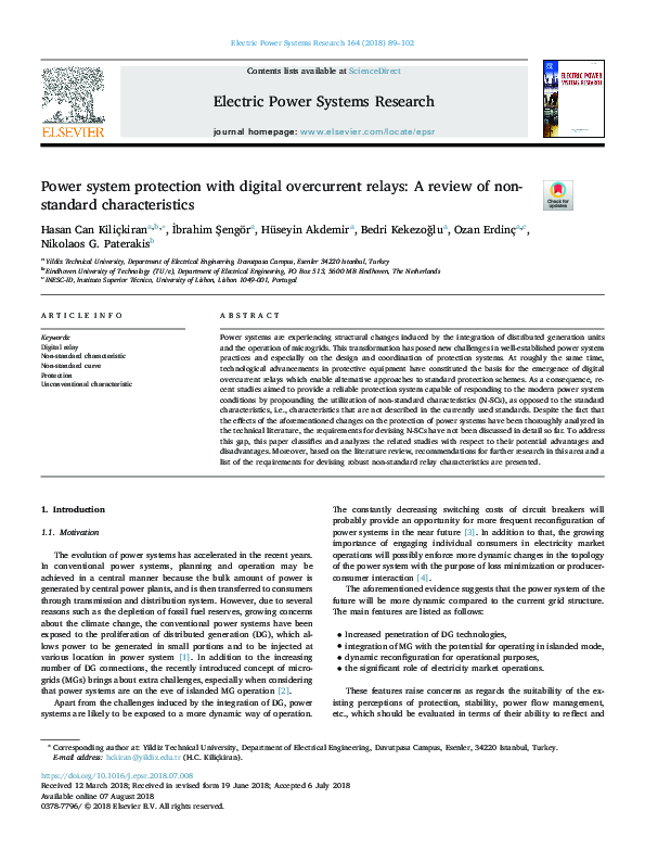 Pdf Power System Protection With Digital Overcurrent Relays A Review Of Non Standard