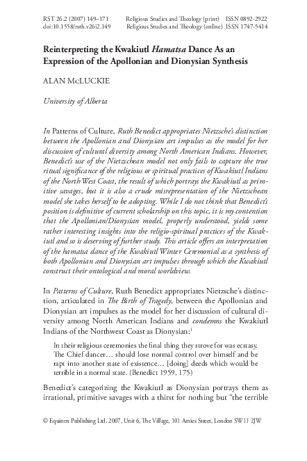 (PDF) Reinterpreting the Kwakiutl Hamatsa Dance As an Expression of the ...