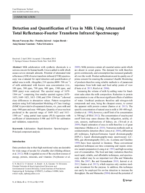 (PDF) Detection and Quantification of Urea in Milk Using Attenuated ...
