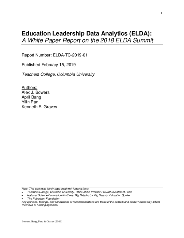 (PDF) Education Leadership Data Analytics (ELDA): A White Paper Report on the 2018 ELDA Summit