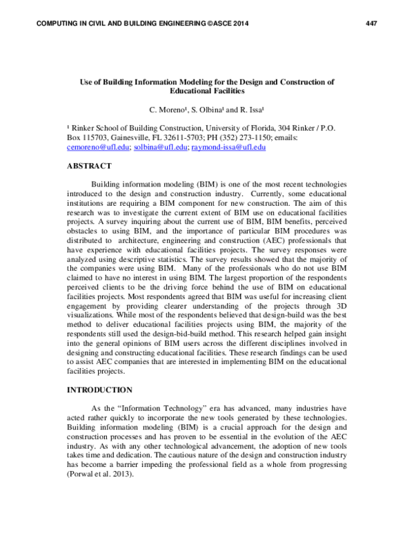 (PDF) Use of Building Information Modeling for the Design and ...
