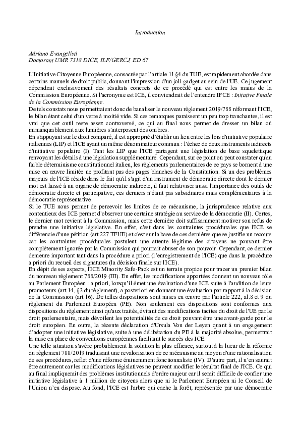 (PDF) Introduction dossier Initiative Citoyenne Européenne
