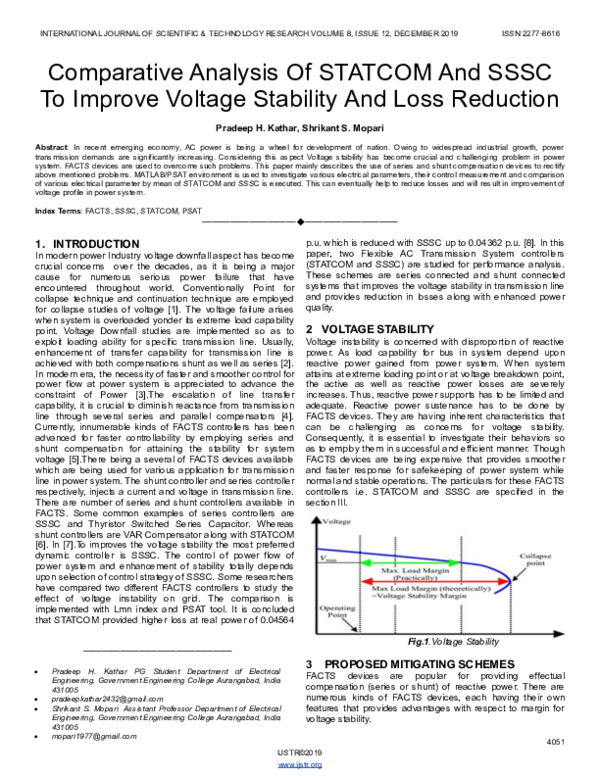 (PDF) Comparative Analysis Of STATCOM And SSSC To Improve Voltage Stability And Loss Reduction