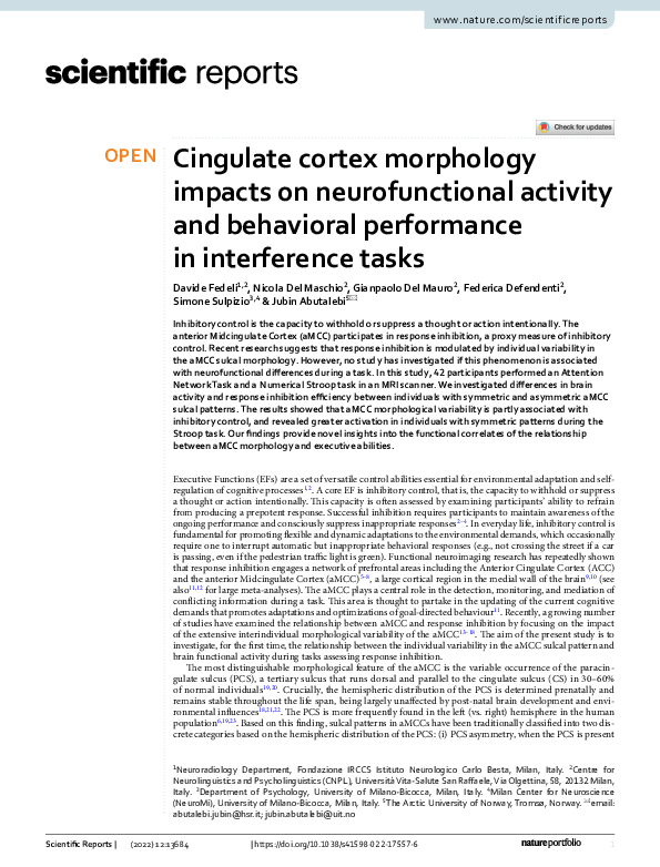 (PDF) Cingulate cortex morphology impacts on neurofunctional activity and behavioral performance ...
