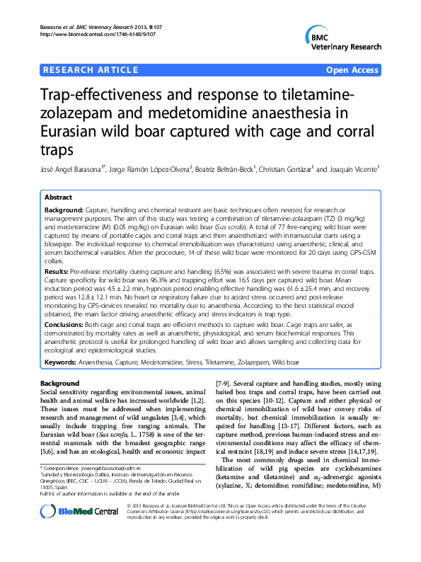 (PDF) Trap-effectiveness and response to tiletamine-zolazepam and ...