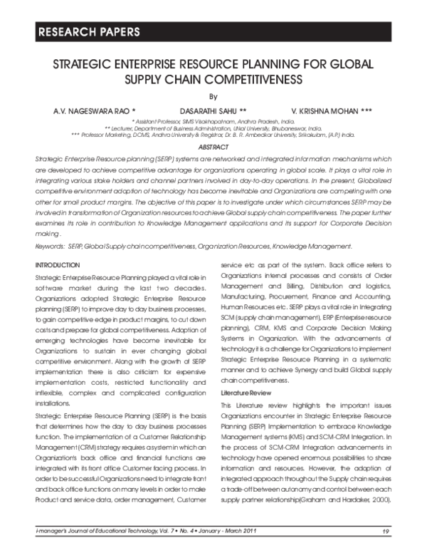 (PDF) Strategic Enterprise Resource Planning for Global supply chain ...