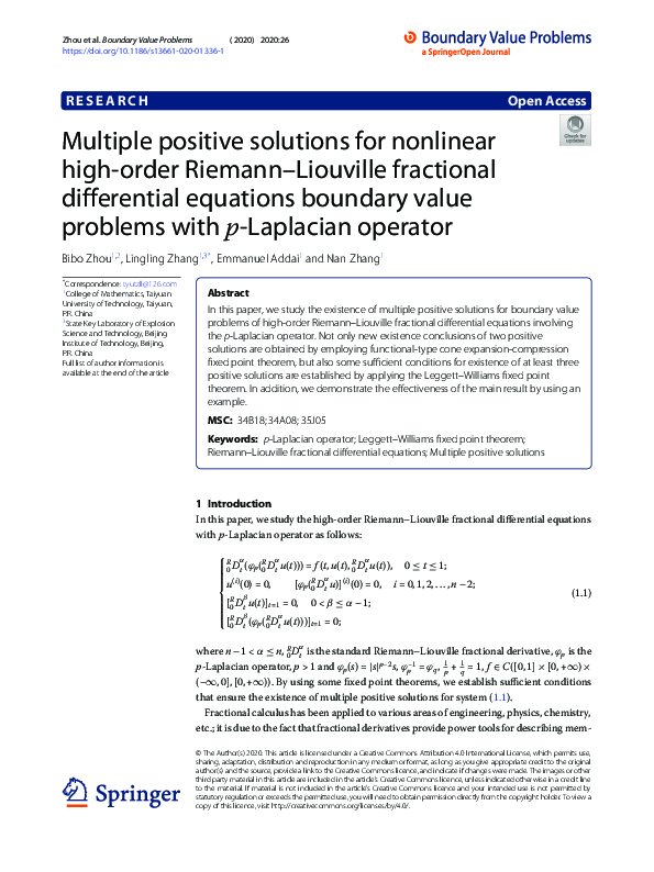 Pdf Multiple Positive Solutions For Nonlinear High Order Riemann Liouville Fractional