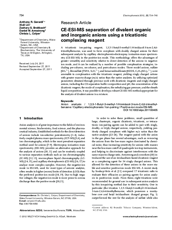 (PDF) CE-ESI-MS separation of divalent organic and inorganic anions ...