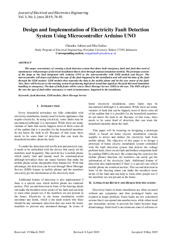 Pdf Design And Implementation Of Electricity Fault Detectionsystem Using Microcontroller