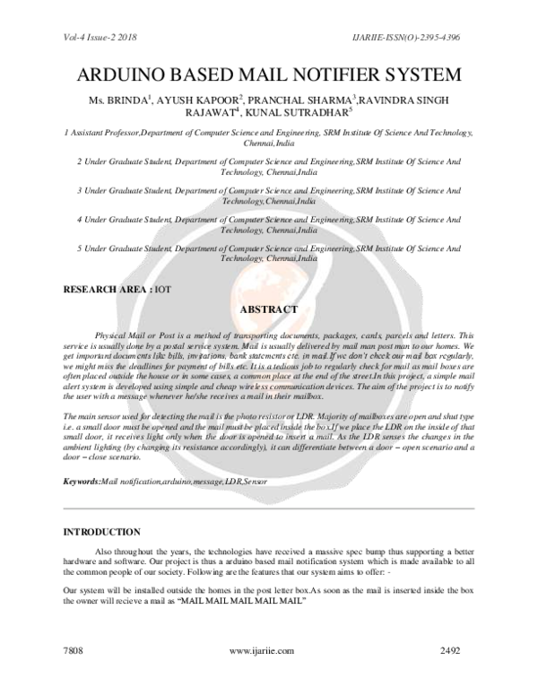 (PDF) Arduino Based Mail Notifier System