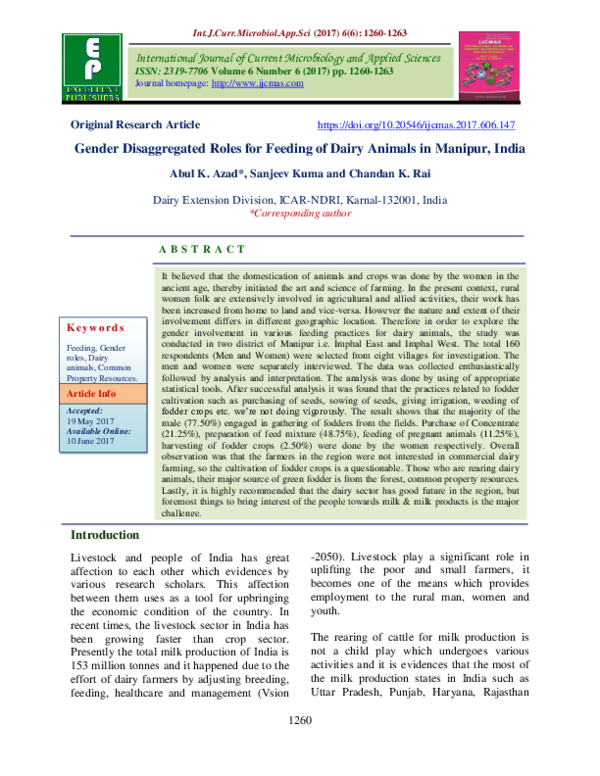 (PDF) Gender Disaggregated Roles for Feeding of Dairy Animals in ...