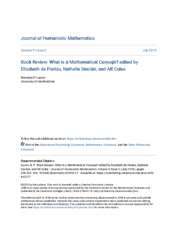 (PDF) Book Review: What is a Mathematical Concept? edited by Elizabeth ...