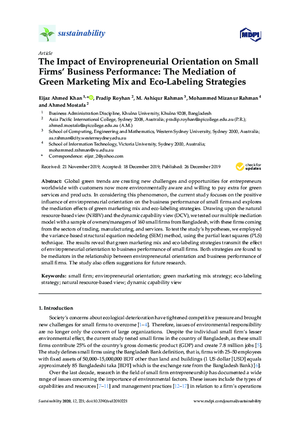 (PDF) The Impact of Enviropreneurial Orientation on Small Firms ...