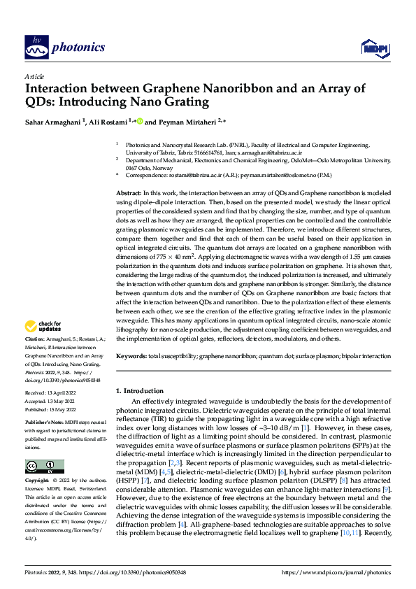 (PDF) Interaction between Graphene Nanoribbon and an Array of QDs: Introducing Nano Grating ...