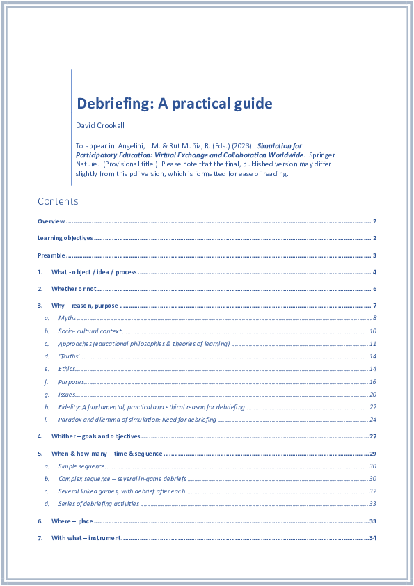 (PDF) Debriefing. A practical guide (Chapter 6)