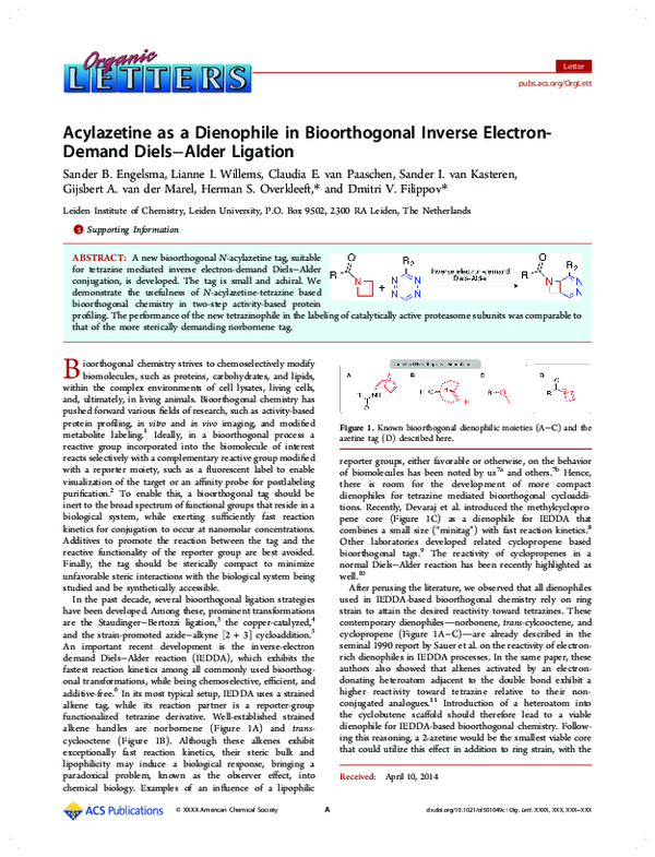 (PDF) Acylazetine as a Dienophile in Bioorthogonal Inverse Electron ...